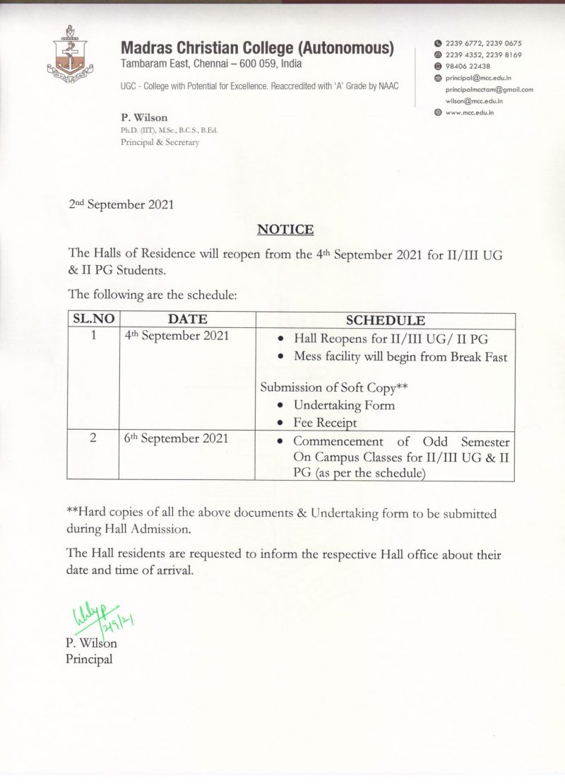 Notice - Halls of Residence - Reopen - Welcome to MCC